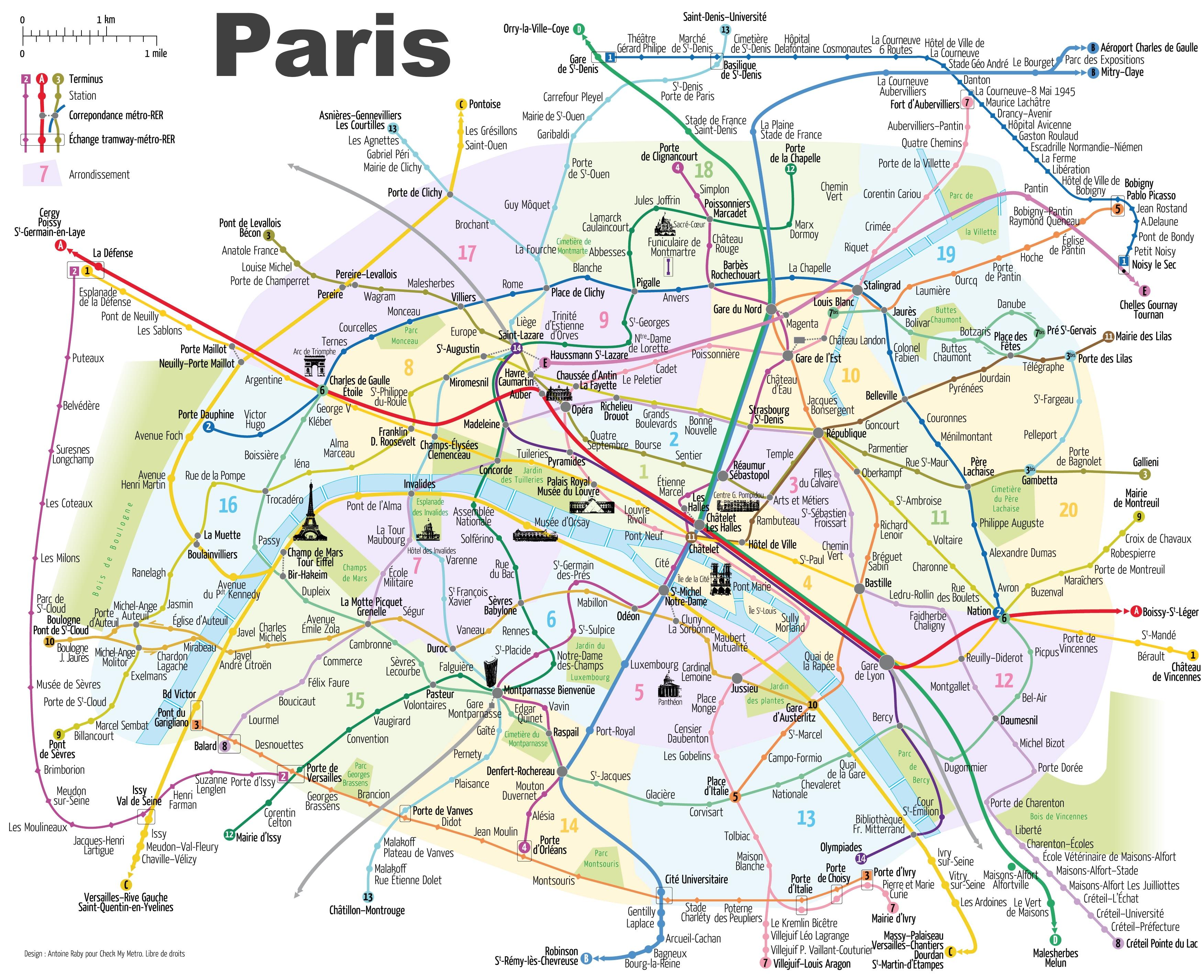 París mapa turístico con metro - mapa Turístico de París con estacións ...